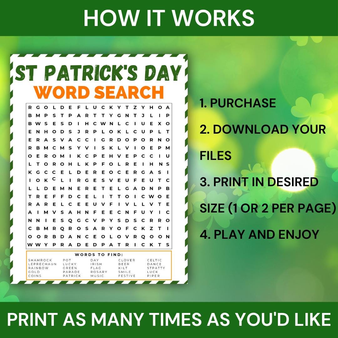 St. Patrick’s Day Word Search Game, Printable Irish Puzzle Activity ...