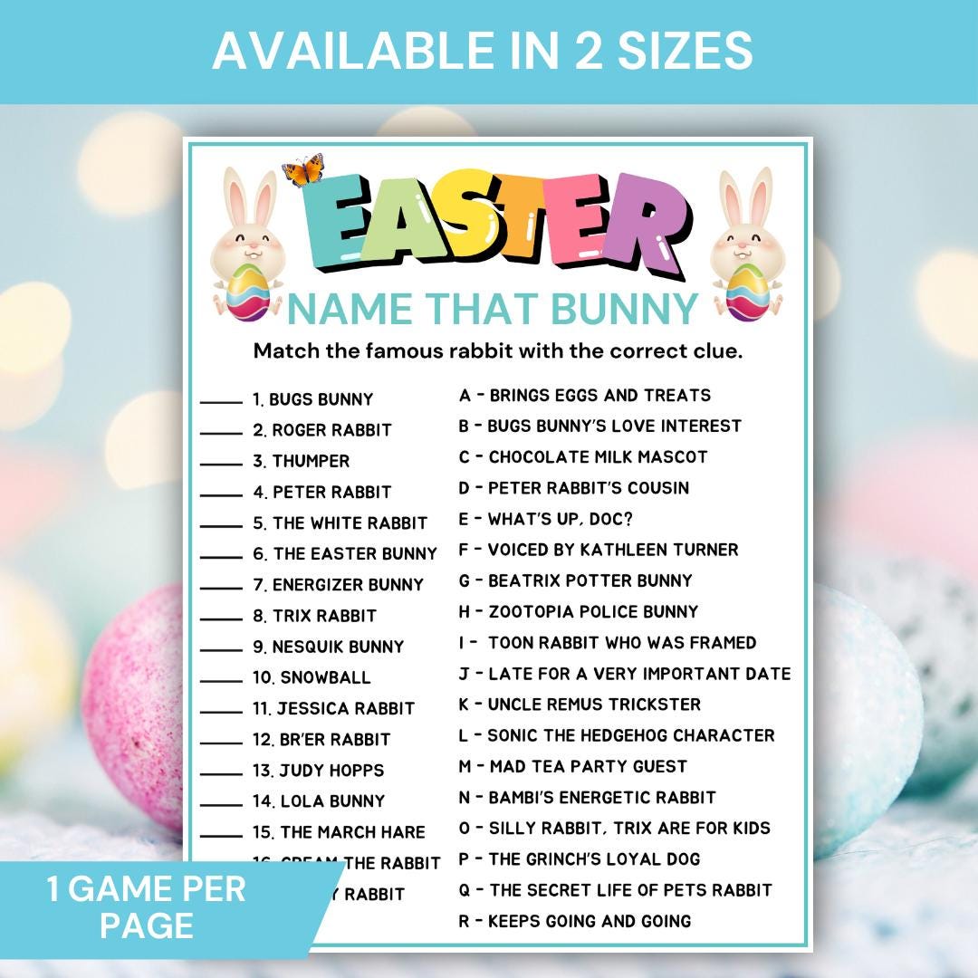 Easter Name That Bunny Game Printable, Fun Easter Matching Game for ...