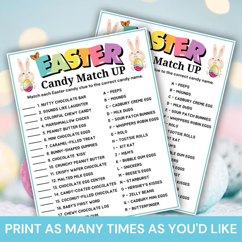 Easter Candy Match up Game Printable, Easter Candy Matching Game ...