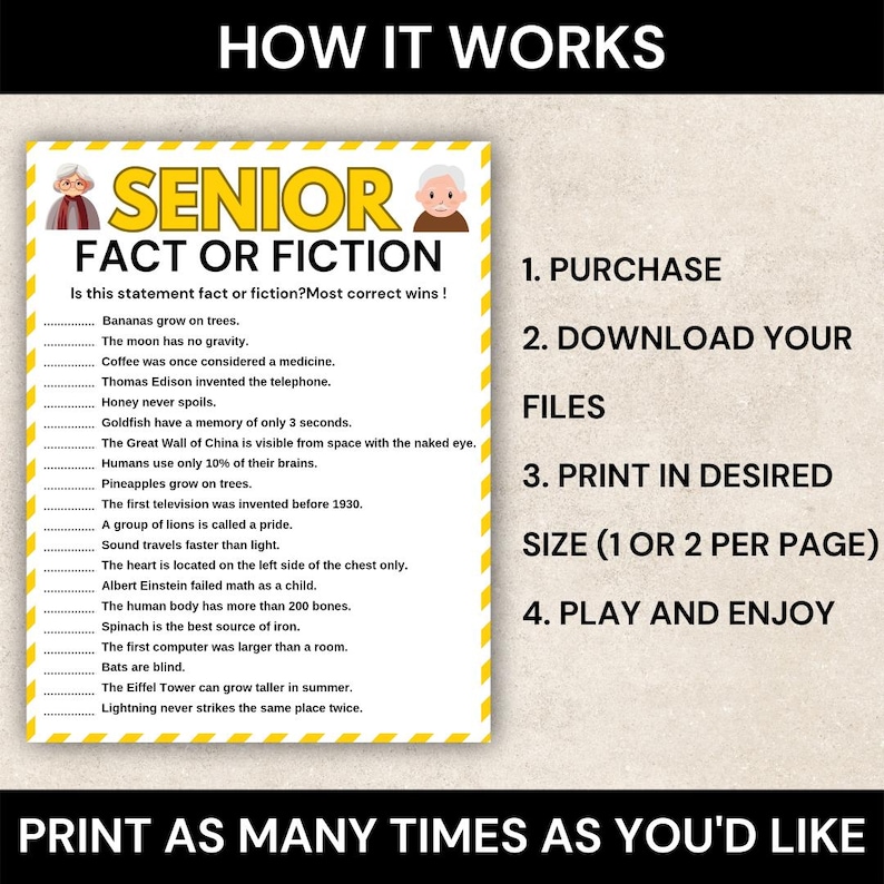 Fact or Fiction Game, Games for Senior Citizens, Elderly Games, Seniors ...