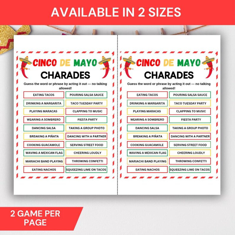 Cinco De Mayo Charades Game Printable, Fiesta Party Game, Mexican Theme ...