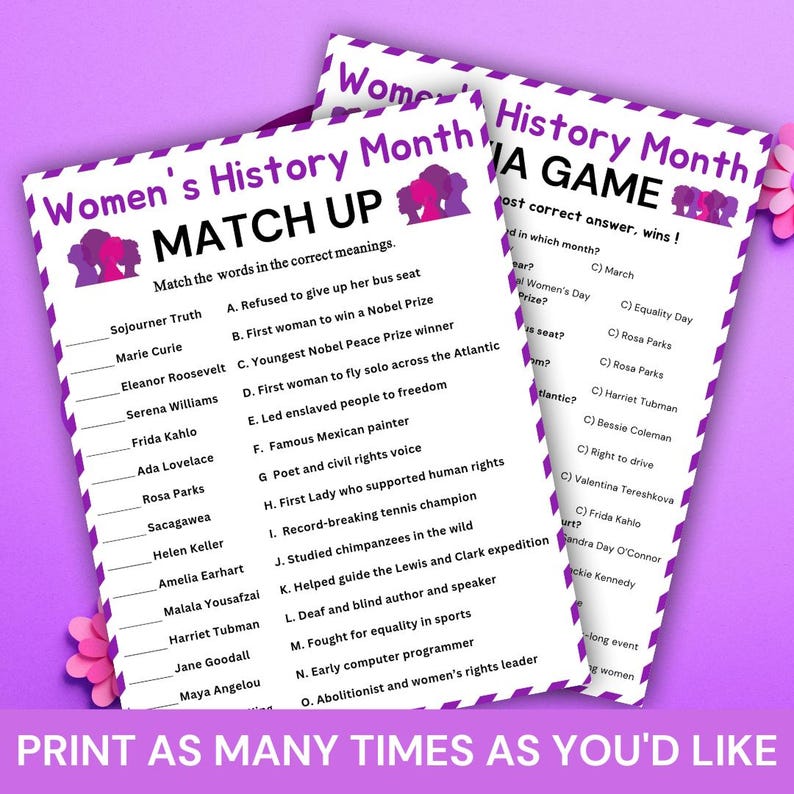 Women’s History Month Match up Game, Famous Women Quiz, Women’s Day ...