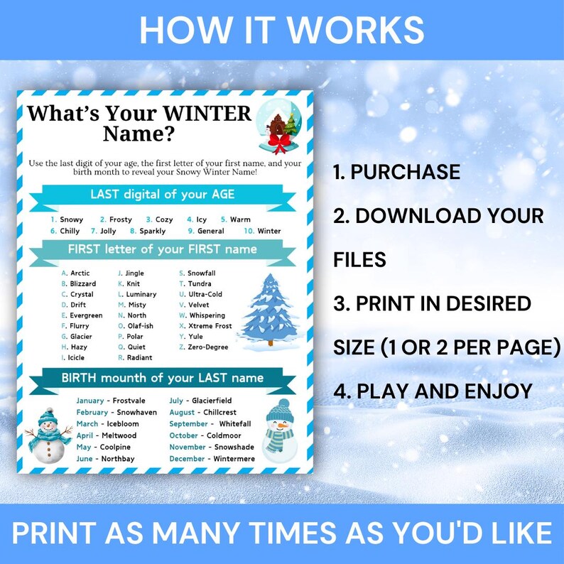 What’s Your Winter Name Game, Winter Party Game, Printable Icebreaker ...