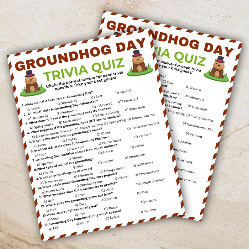 Groundhog Day Trivia Game, Printable Holiday Activity, Family ...