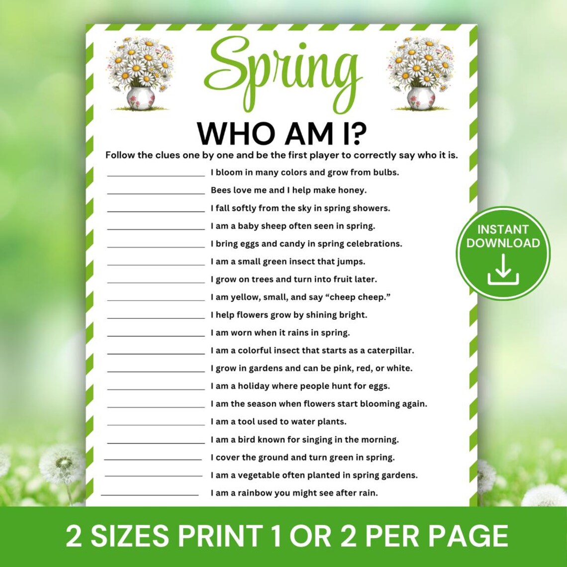 Spring Who Am I Game Printable, Spring Party Guessing Game, Spring ...