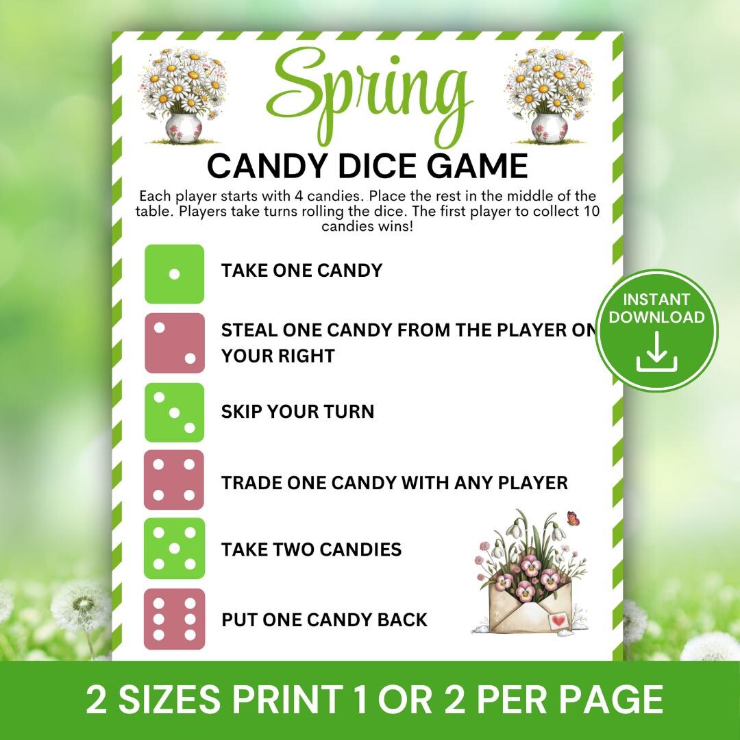Spring Candy Dice Game, Printable Candy Dice Exchange Game for Kids ...