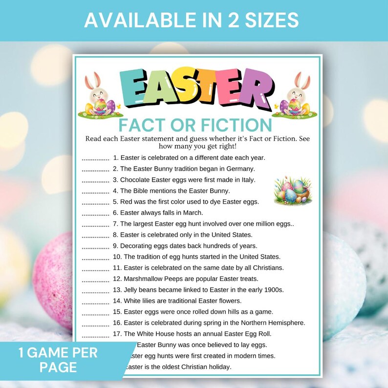 Easter Fact or Fiction Game, Easter Trivia Quiz, Easter Party Games for ...
