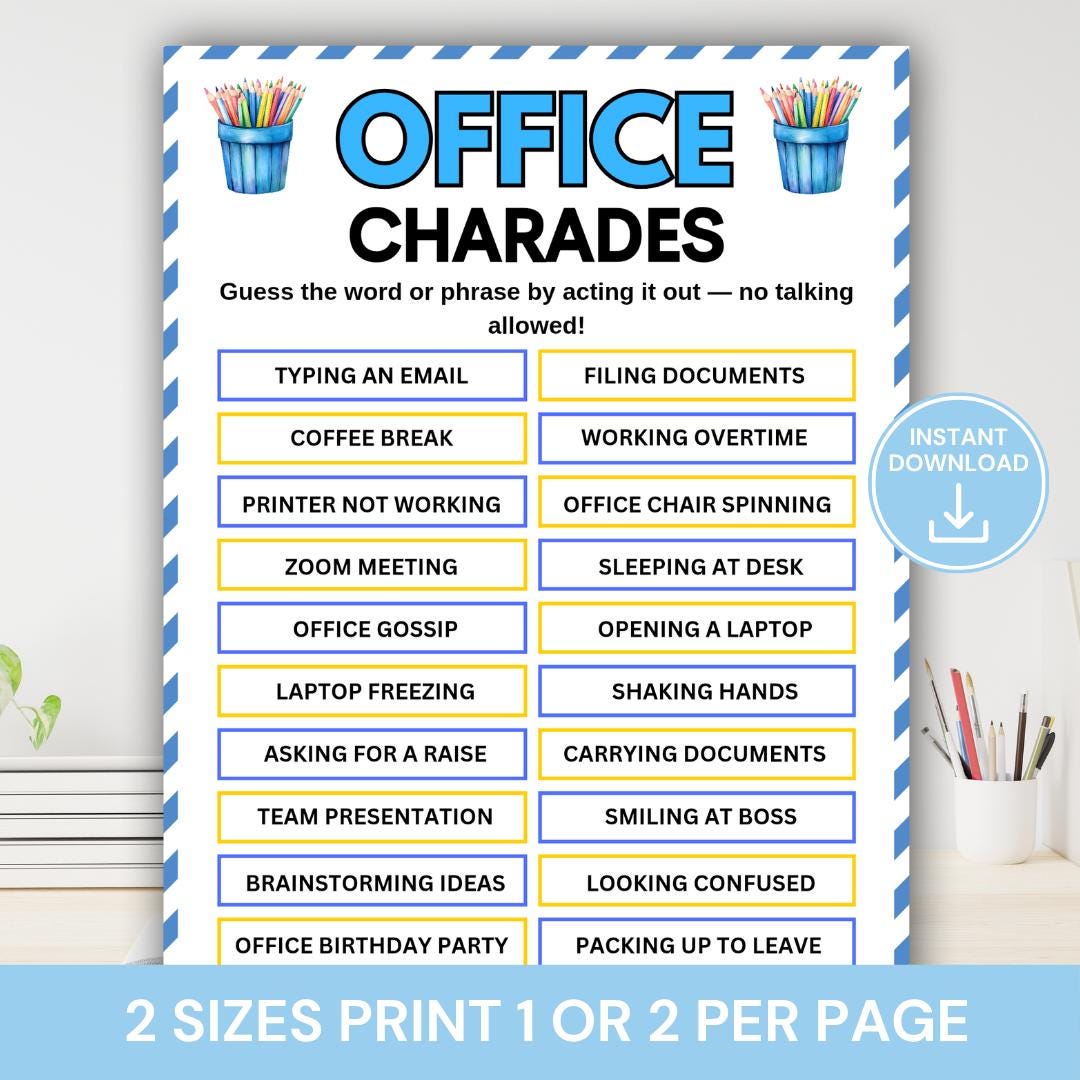 Office Charades Game Printable, Workplace Party Game, Team Building ...