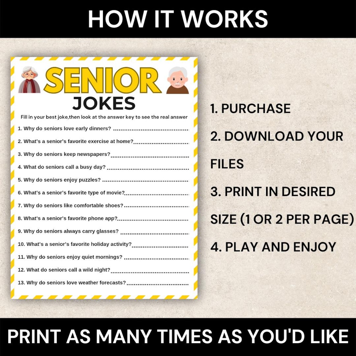 Senior Jokes Game, Funny Fill in the Blank Game for Seniors, Humor ...