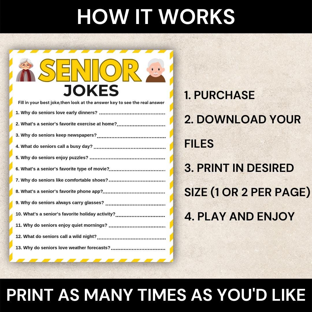Senior Jokes Game, Funny Fill in the Blank Game for Seniors, Humor ...