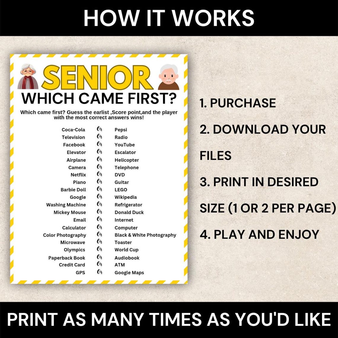 Senior Which Came First Game, Memory Trivia Game for Seniors, Nostalgia ...
