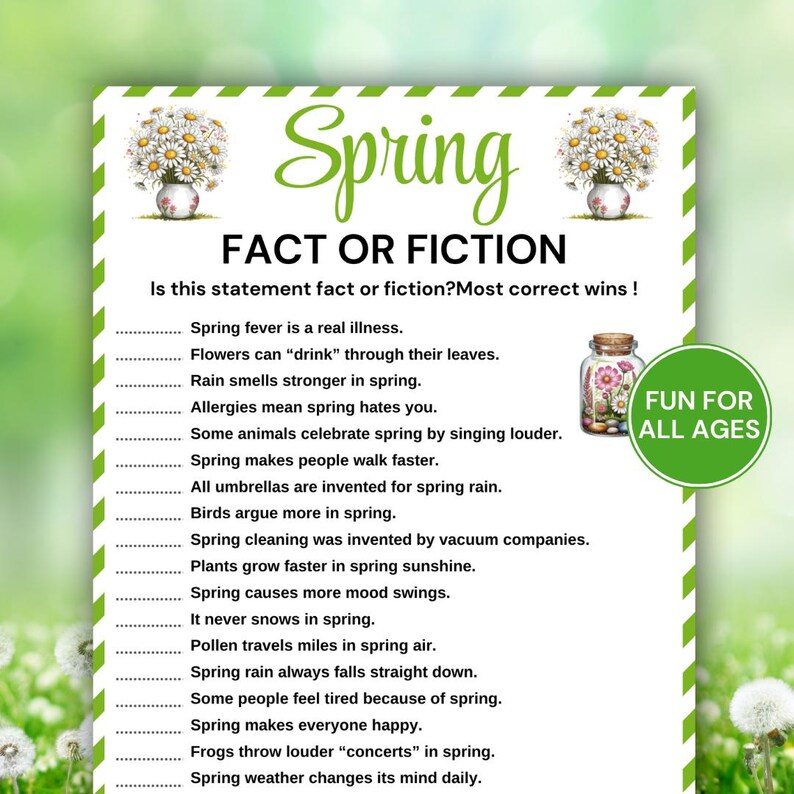 Spring Fact or Fiction Game, Printable Spring Trivia Game for Kids ...