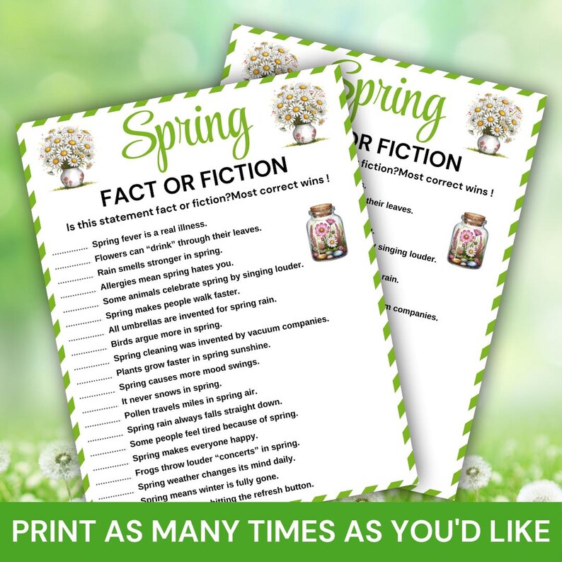 Spring Fact or Fiction Game, Printable Spring Trivia Game for Kids ...