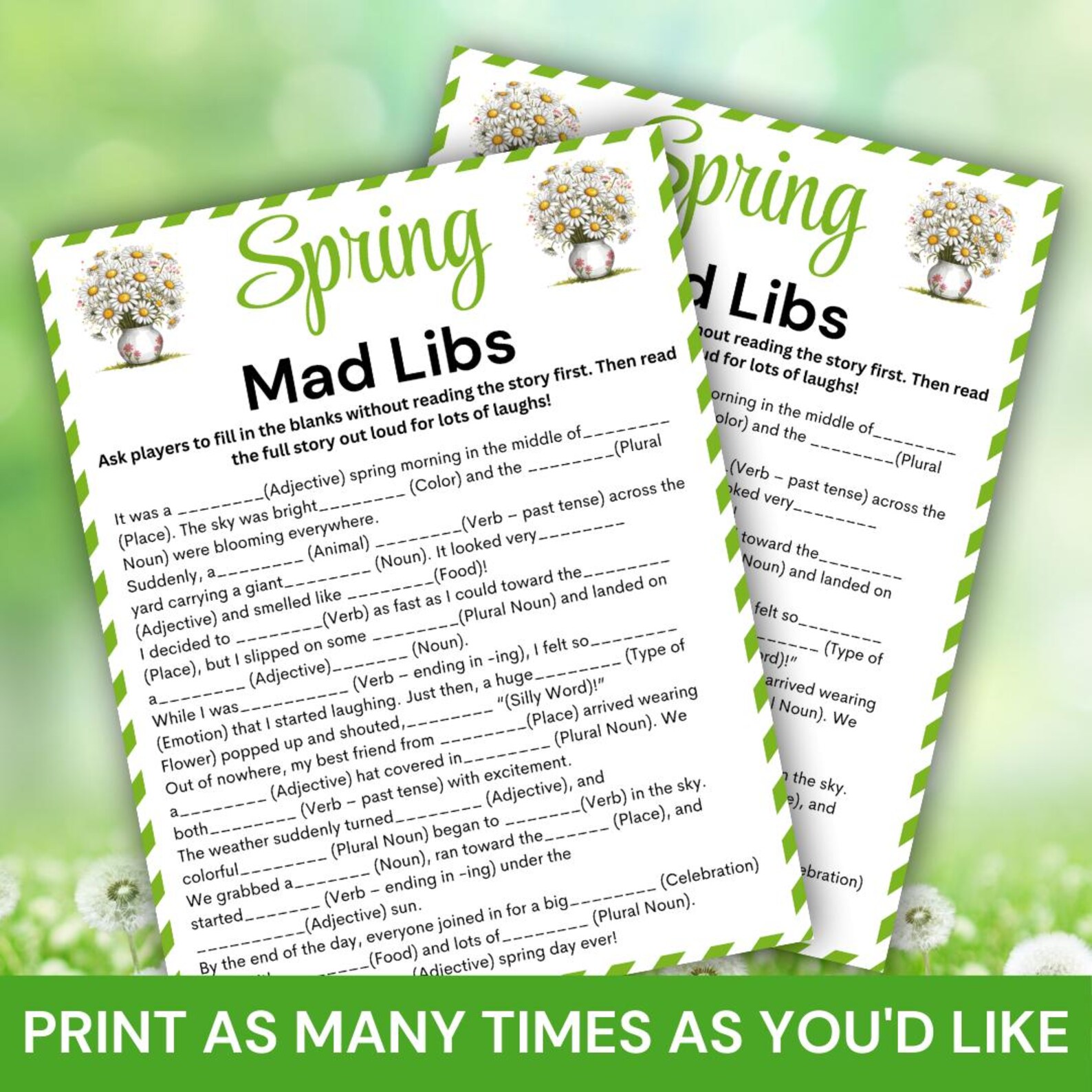 Spring Mad Libs Game, Printable Spring Party Game for Kids & Adults ...