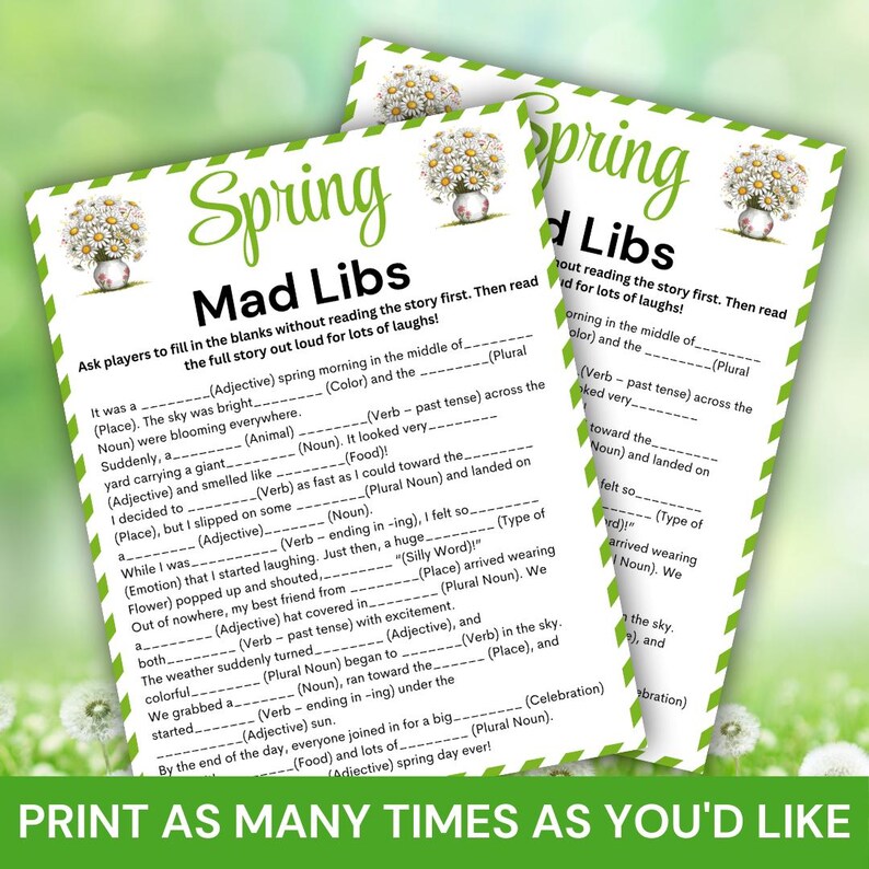 Spring Mad Libs Game, Printable Spring Party Game for Kids & Adults ...