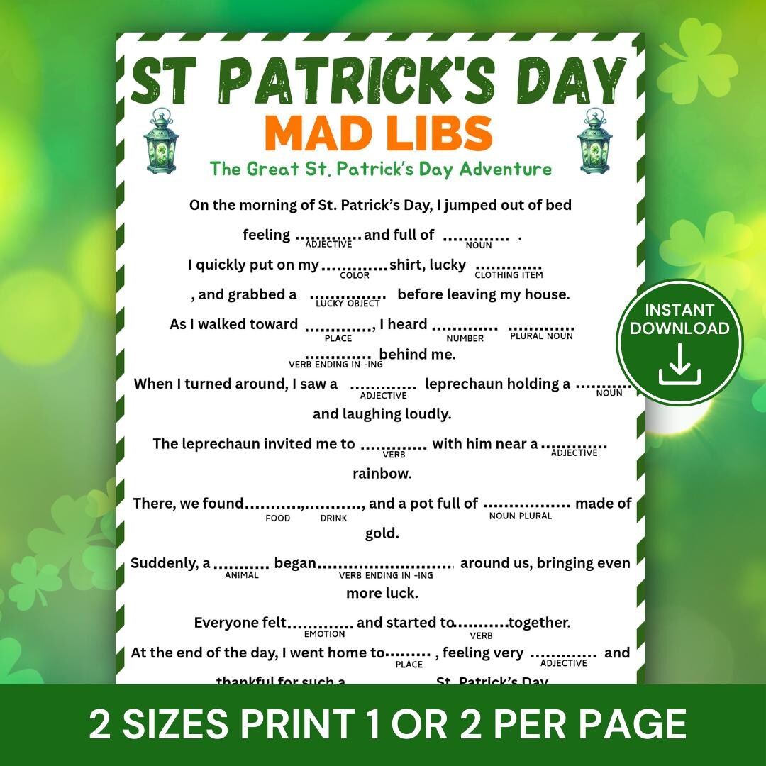 St. Patrick’s Day Mad Libs Game, Printable Irish Story Activity, Fun St ...