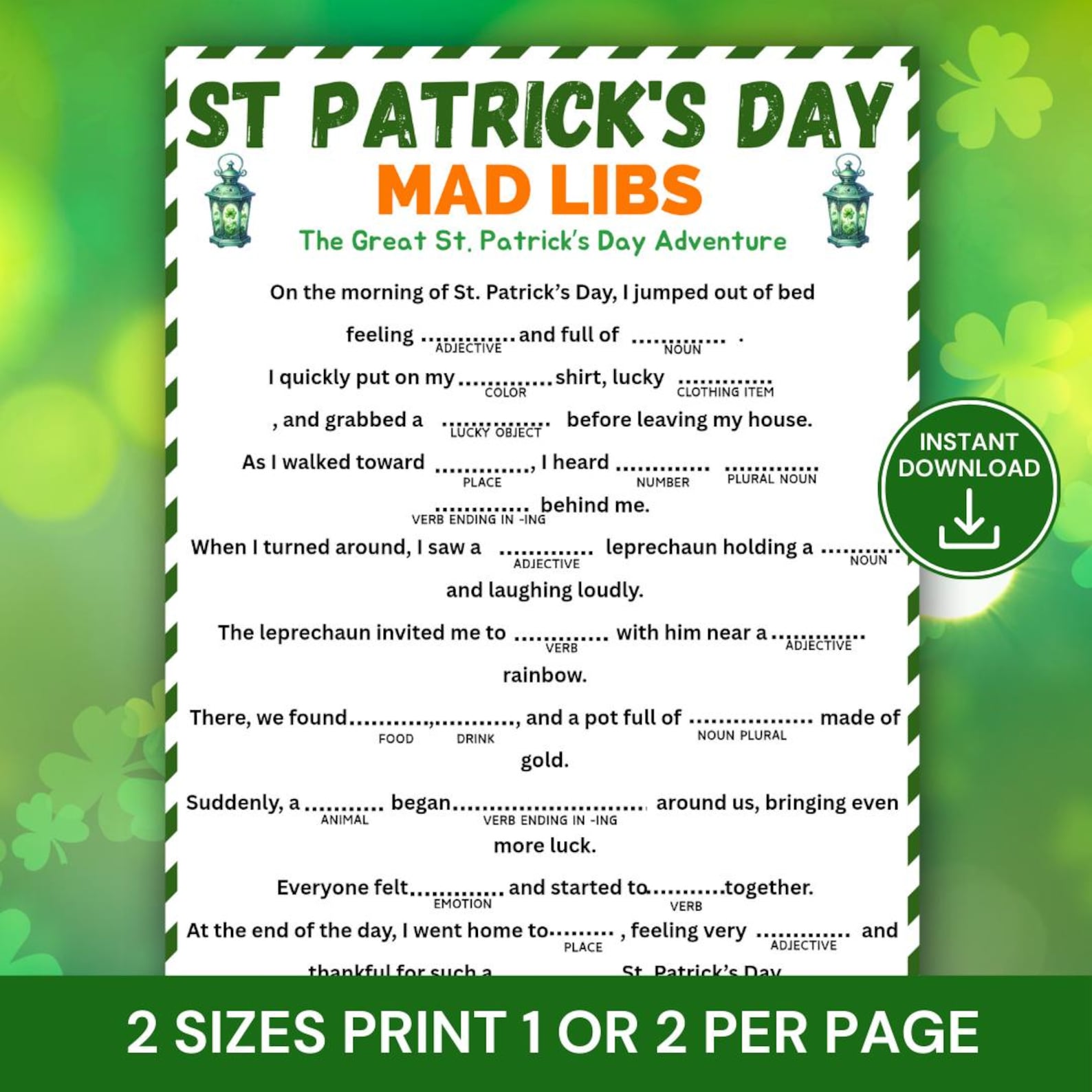 St. Patrick’s Day Mad Libs Game, Printable Irish Story Activity, Fun St ...
