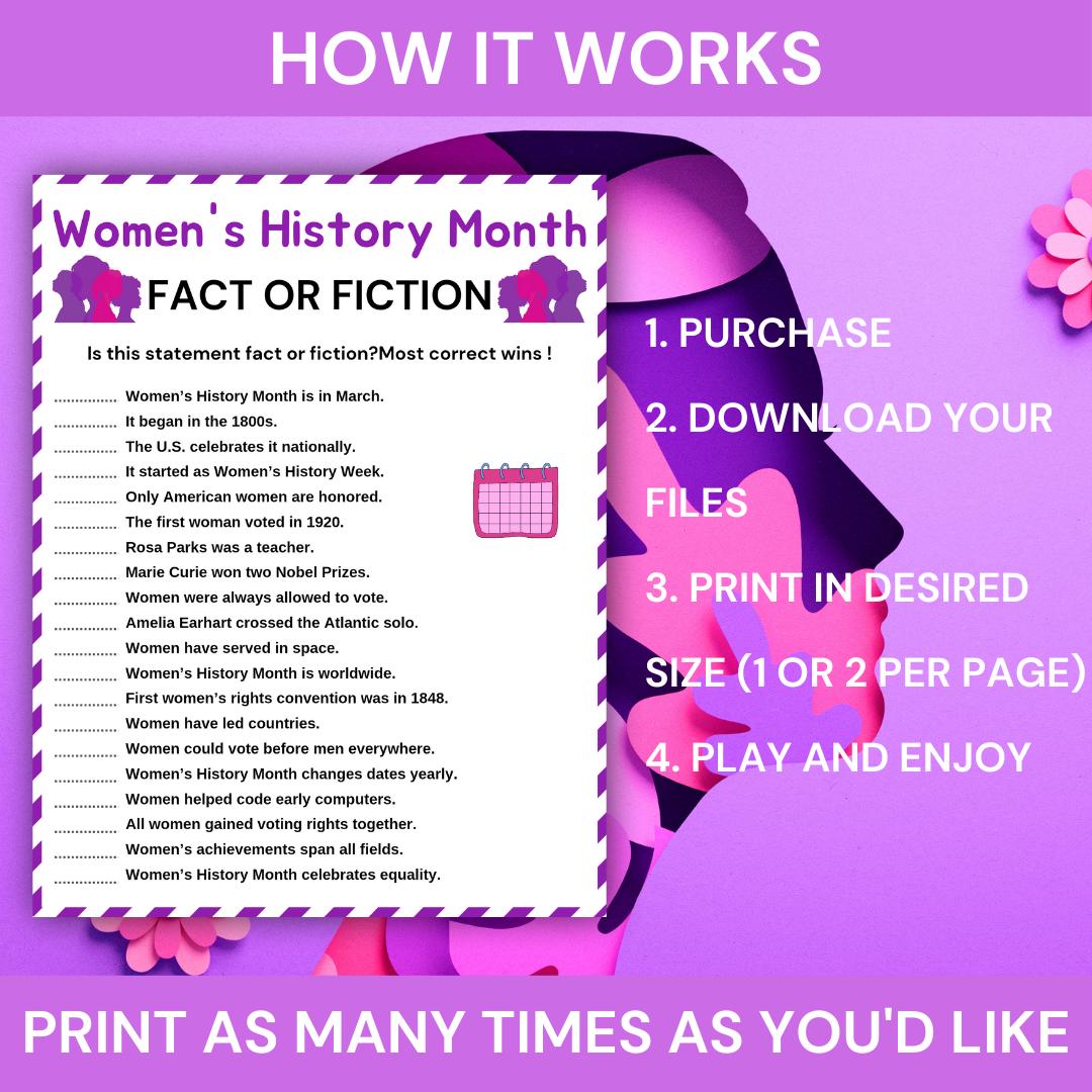 Women’s History Month Fact or Fiction Game, Printable Women’s Day Quiz ...
