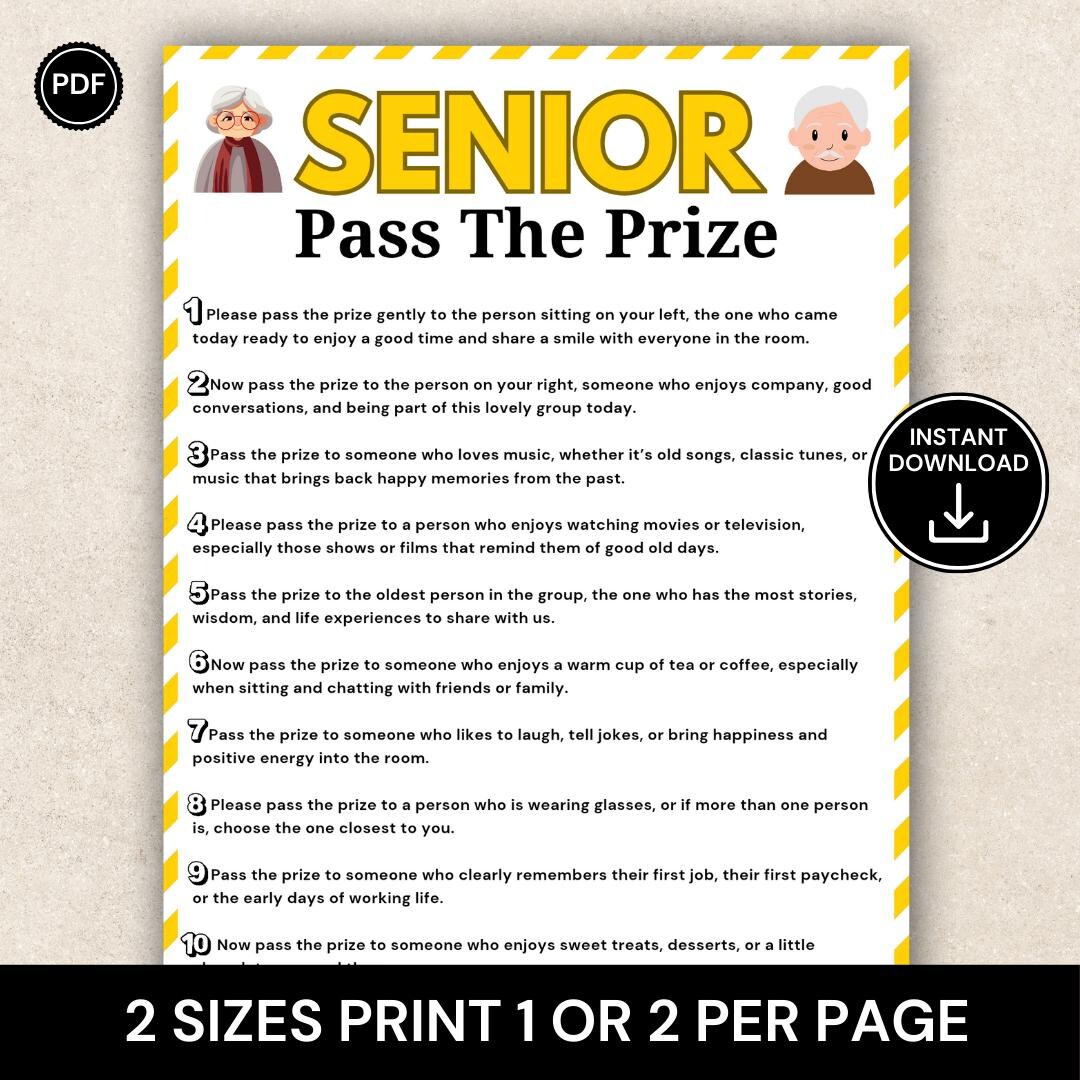 Senior Pass the Gift Game, Easy Party Game for Seniors, Pass the Prize ...