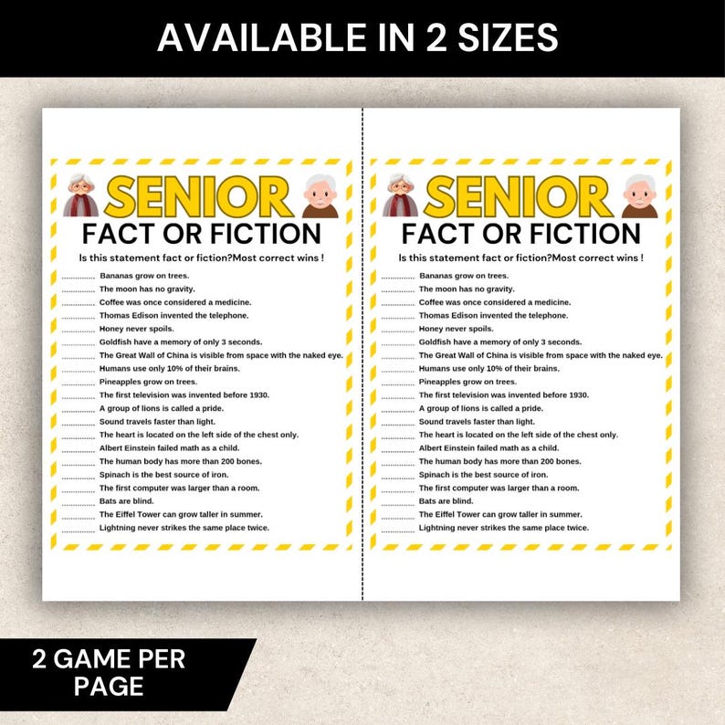 Fact or Fiction Game, Games for Senior Citizens, Elderly Games, Seniors ...