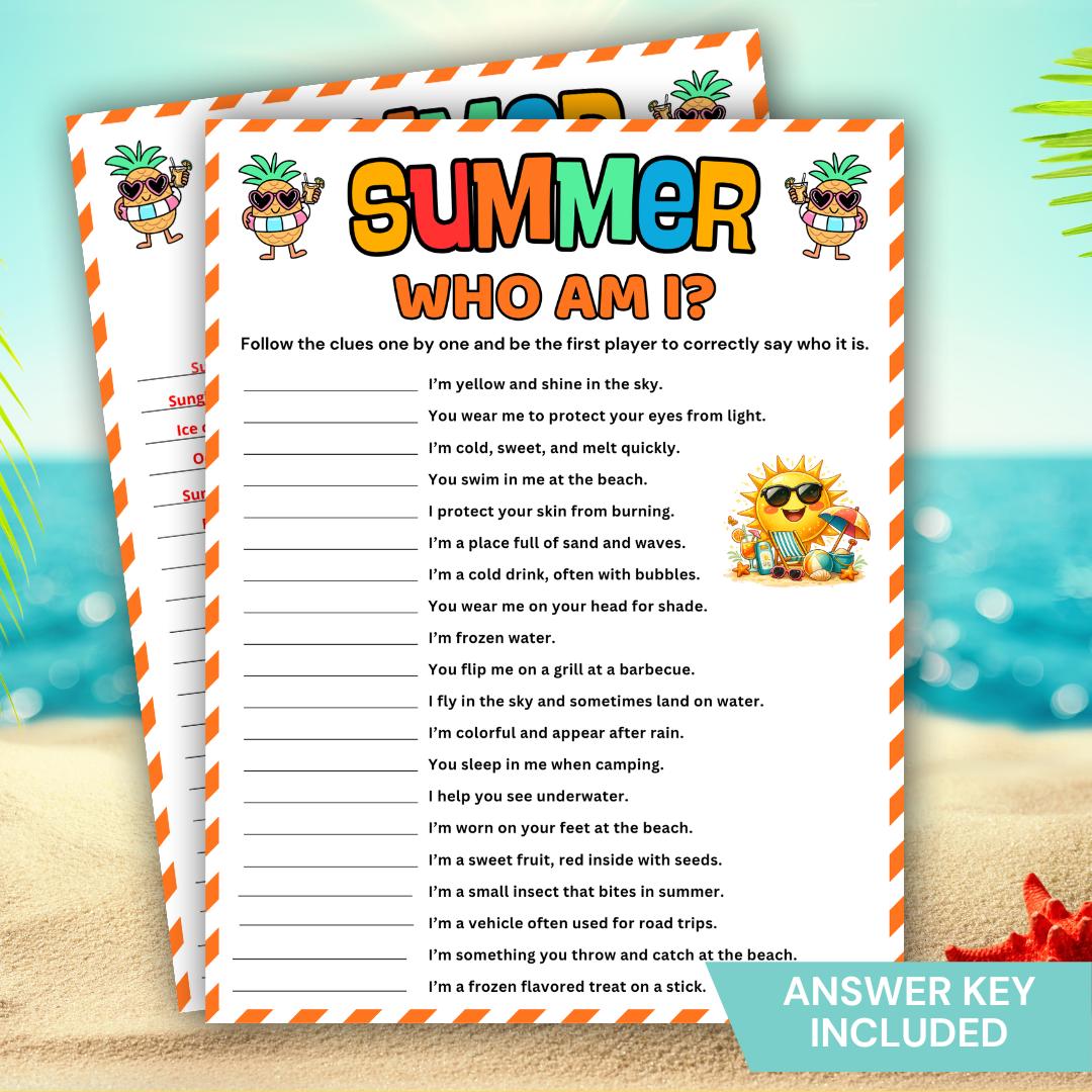 Summer Who Am I Game, Printable Summer Guessing Game, Summer Party Game ...