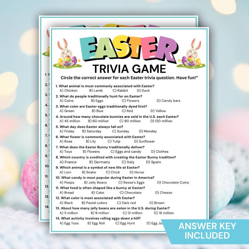 Easter Trivia Game Printable, Easter Trivia Quiz, Easter Party Games ...