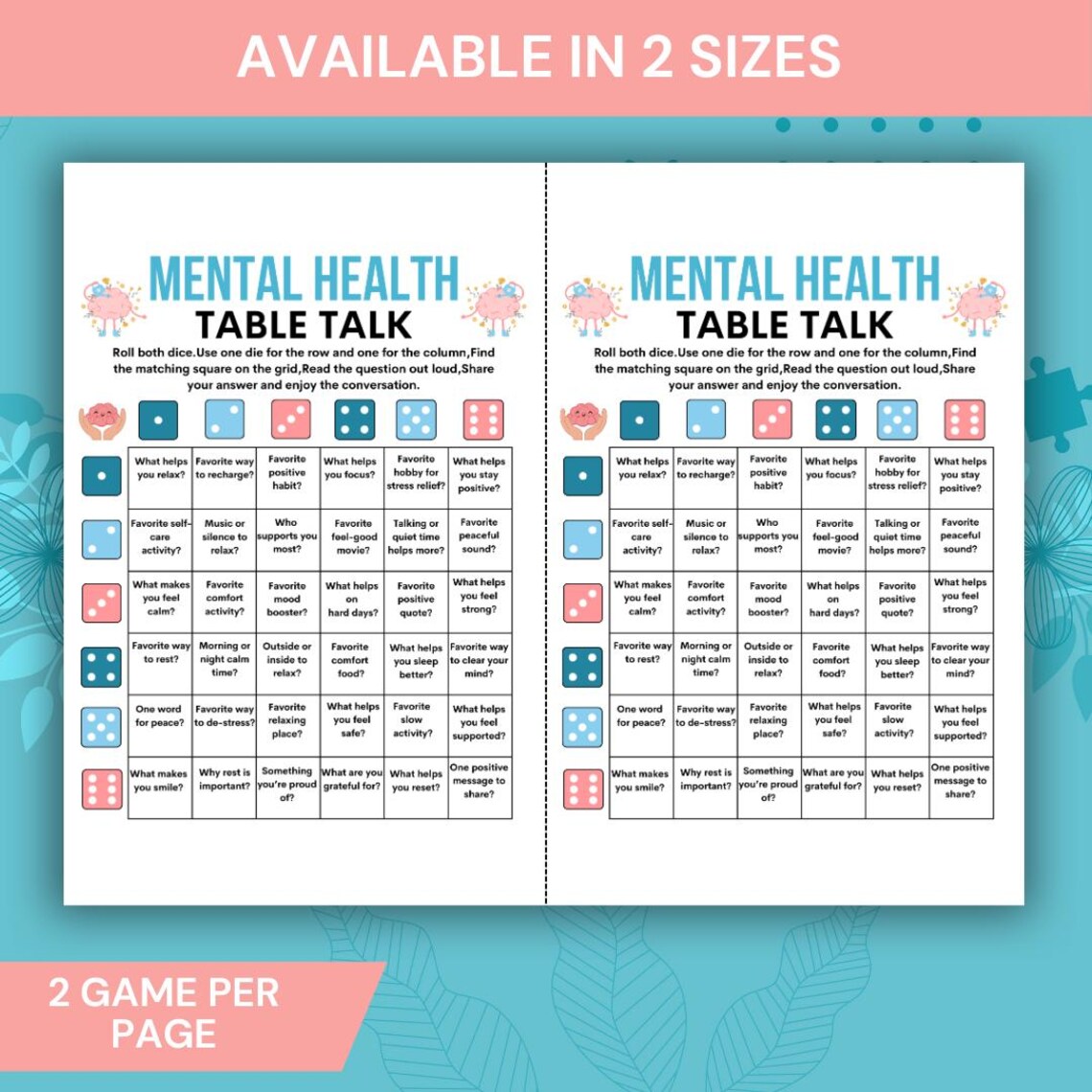 Mental Health Talk Dice Game Printable, Mental Health Group Activity ...