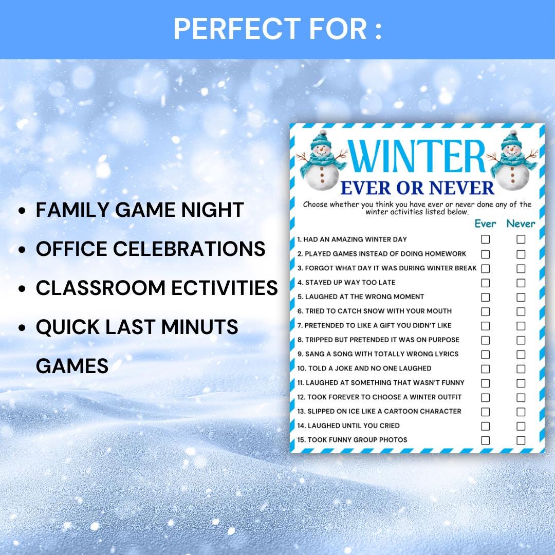 Winter Ever or Never Game, Winter Party Game, Have You Ever Winter ...