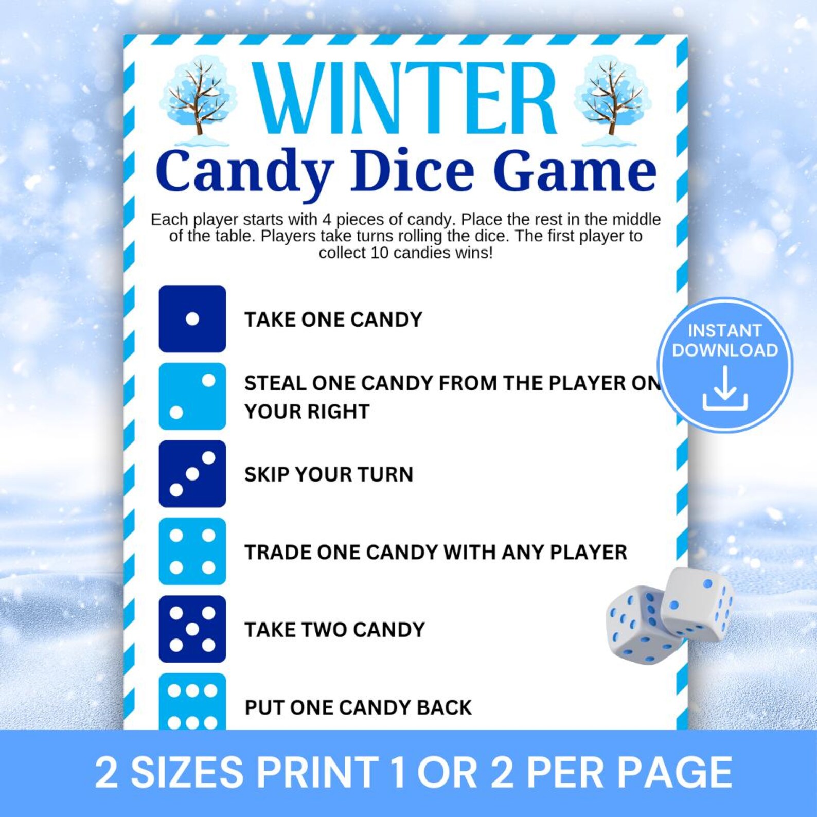 Winter Candy Dice Game, Winter Party Game, Candy Exchange Activity ...