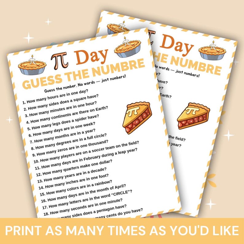 Pi Day Guess the Number Game Printable, Math Pi Day Activity for Kids ...