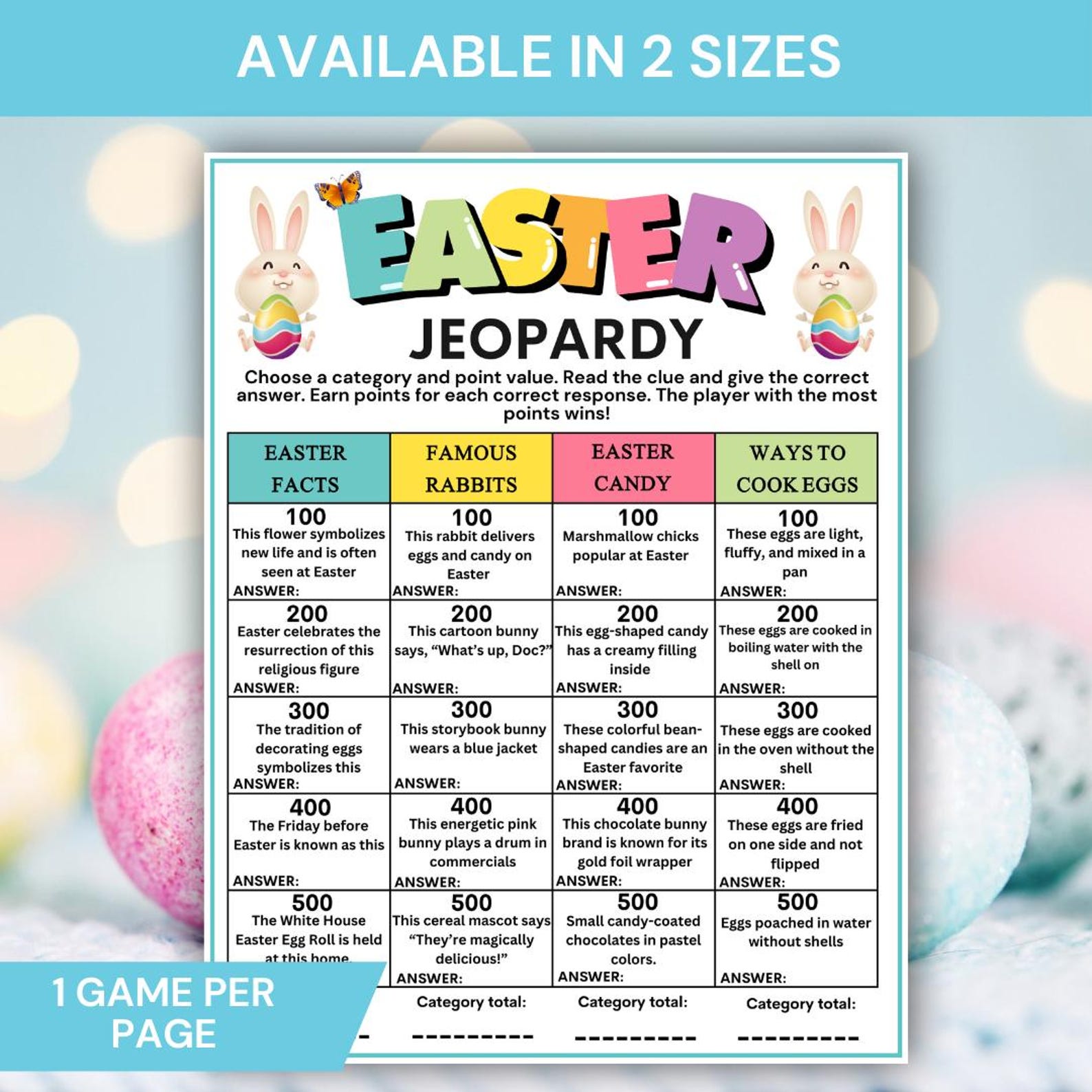 Easter Jeopardy Game, Easter Trivia Party Game for Kids, Easter ...