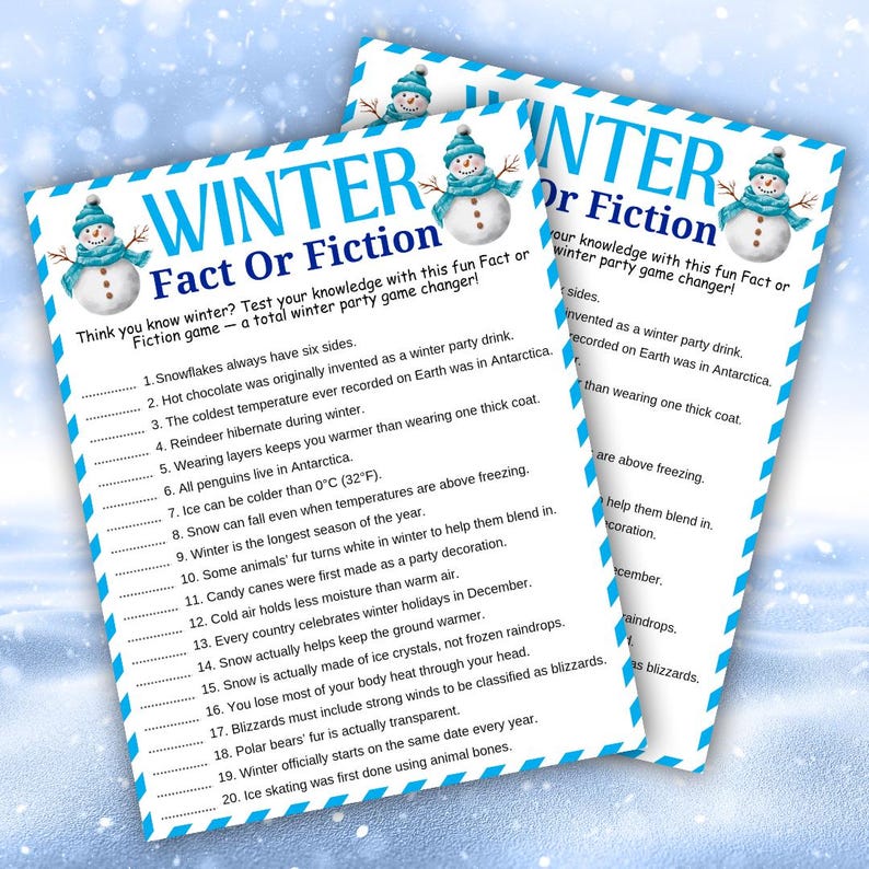 Winter Fact or Fiction Game, Winter Party Game, True or False Winter ...