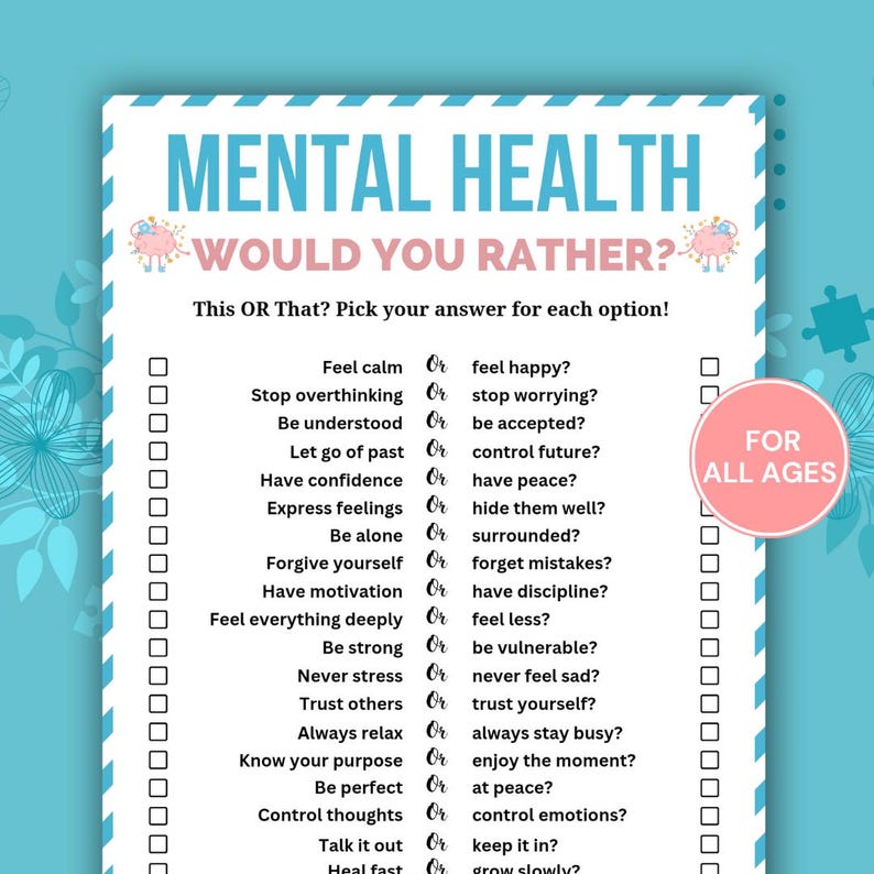 Mental Health Would You Rather Game Printable, Wellness This or That ...