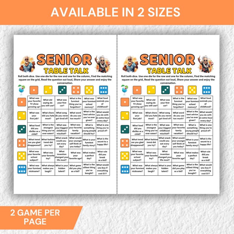 Senior Table Talk Game Printable, Conversation Cards for Seniors ...