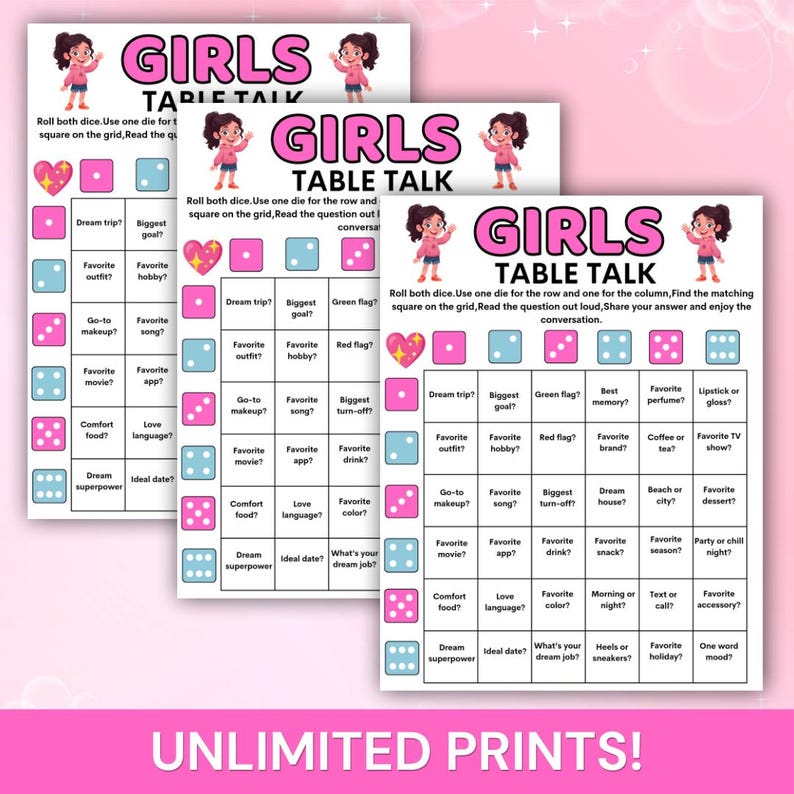 Girls Table Talk Game, Conversation Starters for Girls, Sleepover Game ...