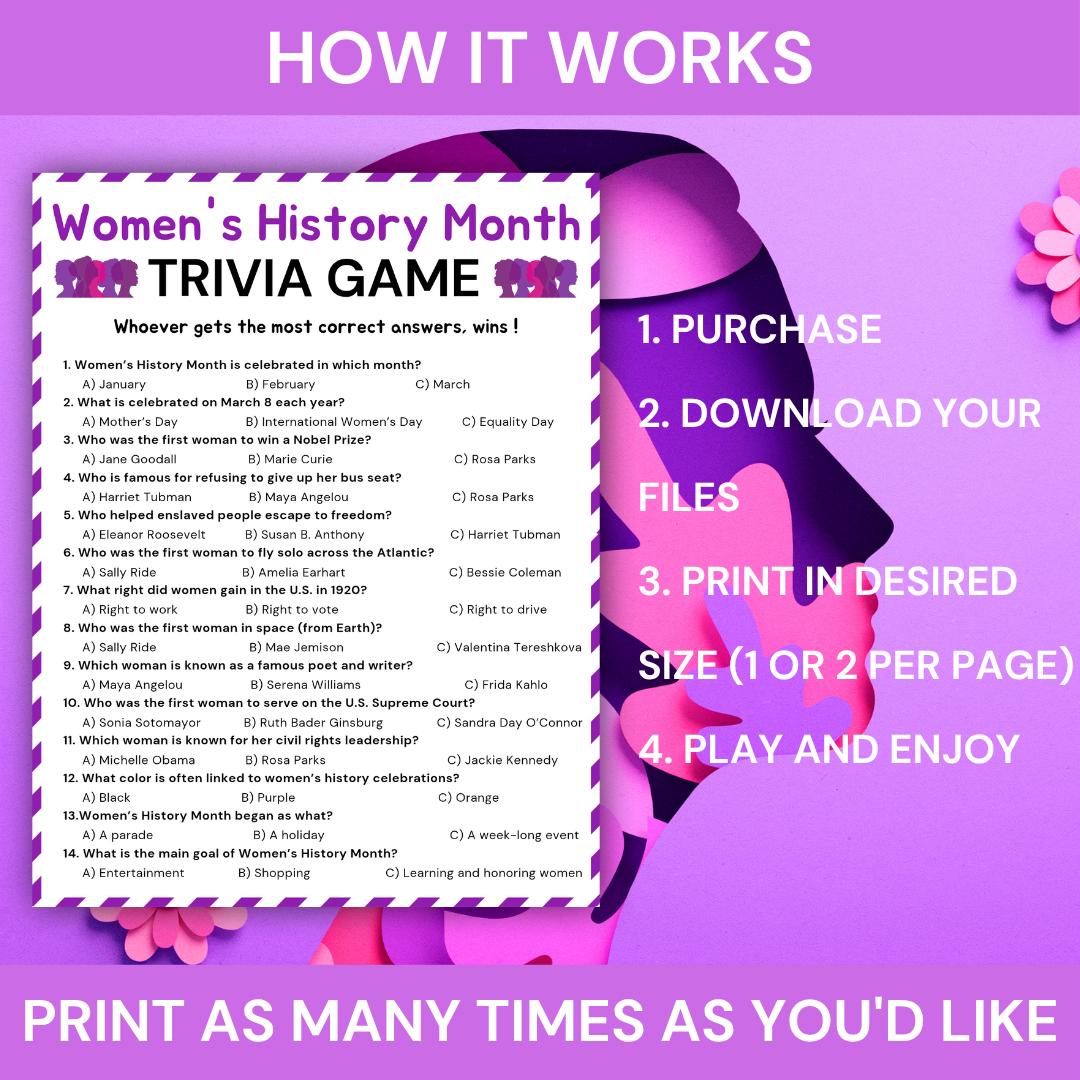 Women’s History Month Trivia Game, Printable Women History Quiz ...