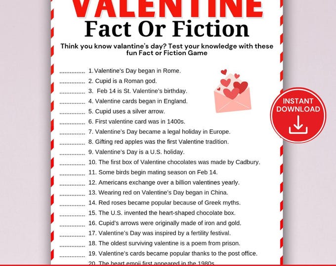 Valentine’s Day Trivia Game, Valentine Party Game, Love Trivia Quiz ...