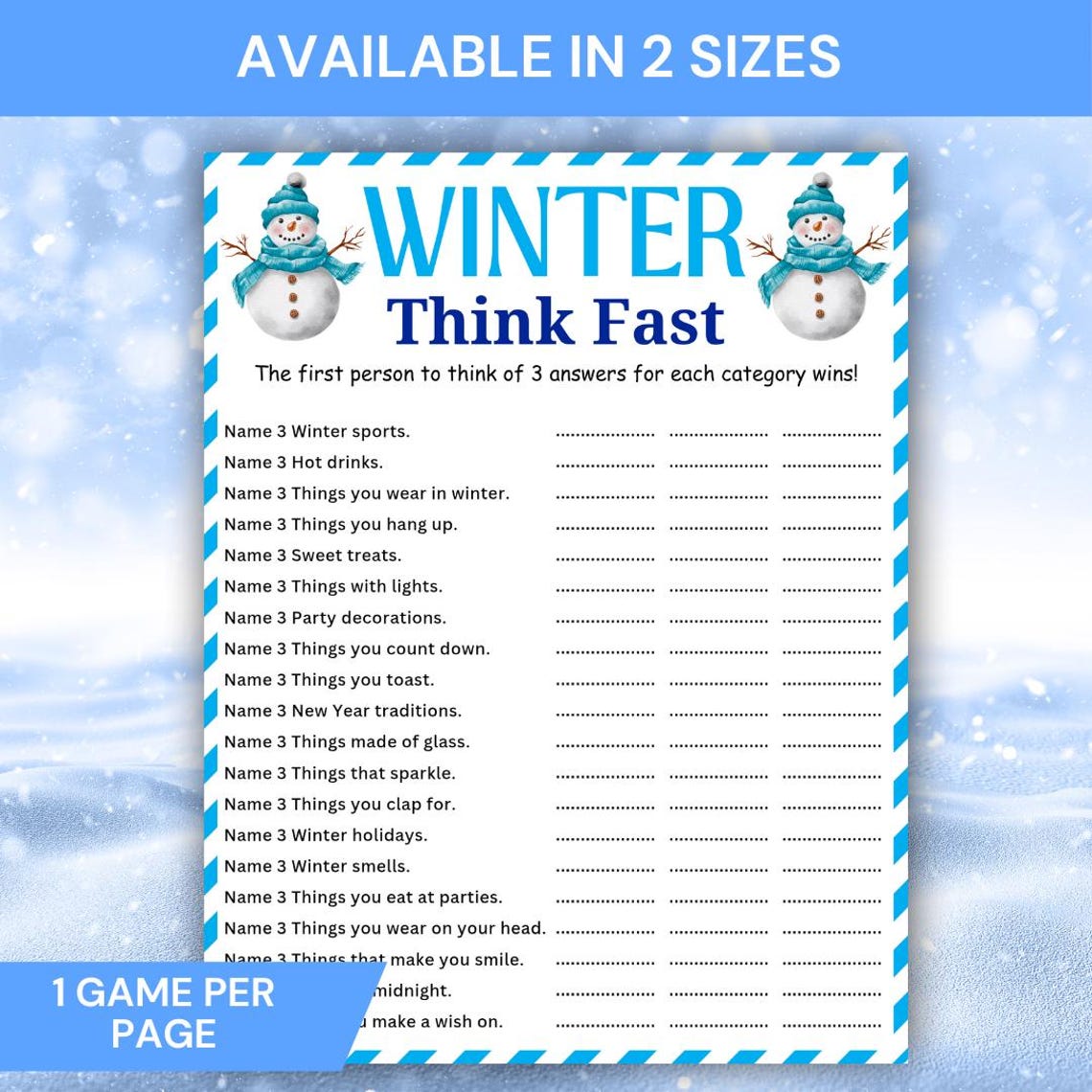 Winter Think Fast Game, Winter Party Game, Fast-paced Winter Activity ...