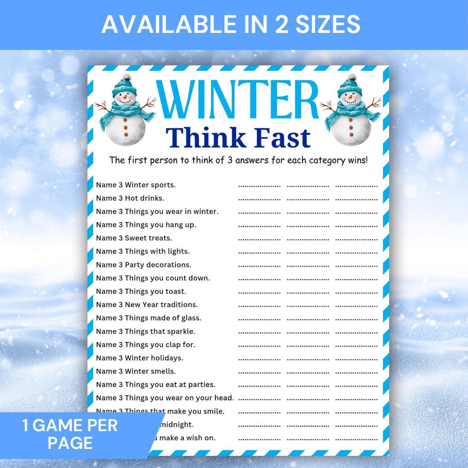 Winter Think Fast Game, Winter Party Game, Fast-paced Winter Activity ...