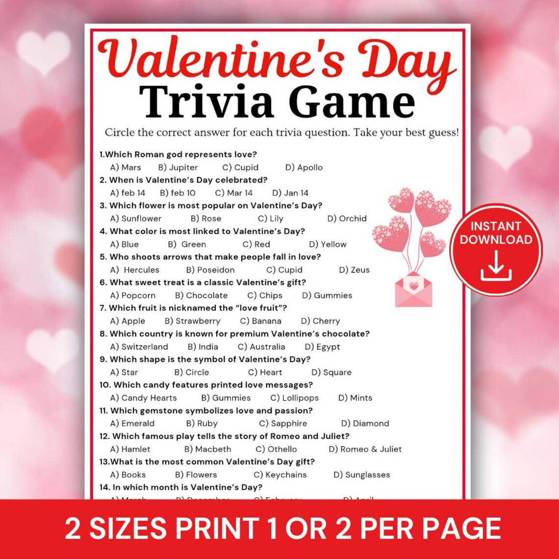 Valentine’s Day Trivia Game, Valentine Party Game, Love Trivia Quiz ...