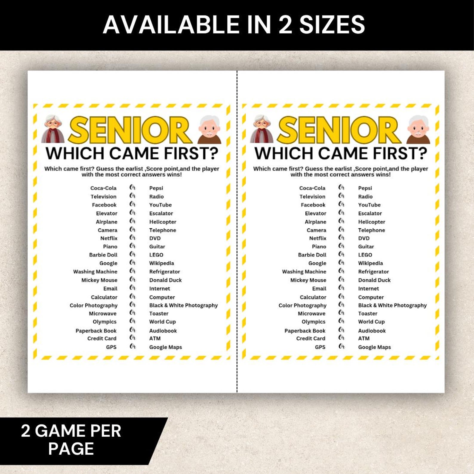 Senior Which Came First Game, Memory Trivia Game for Seniors, Nostalgia ...