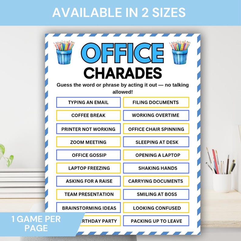 Office Charades Game Printable, Workplace Party Game, Team Building ...