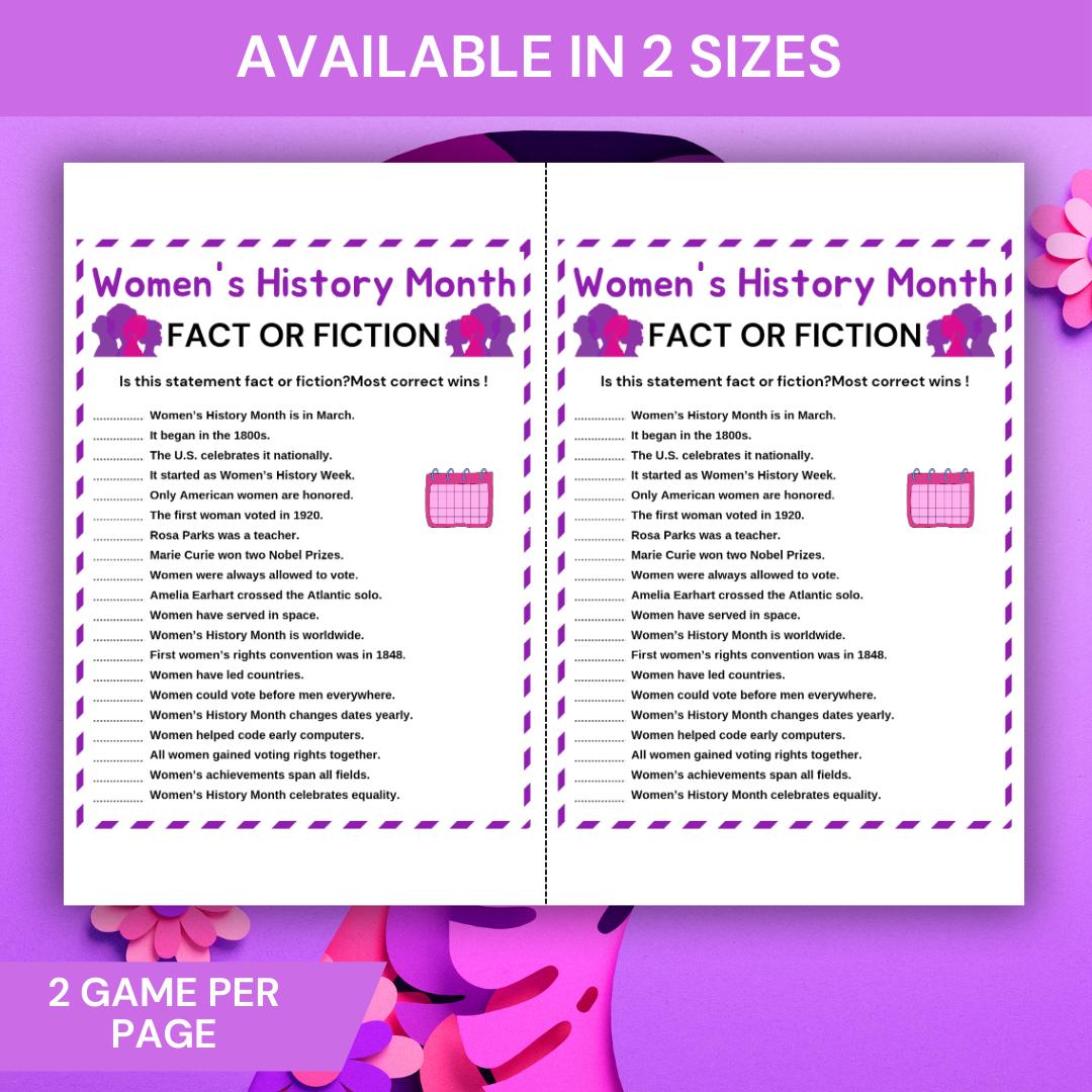 Women’s History Month Fact or Fiction Game, Printable Women’s Day Quiz ...