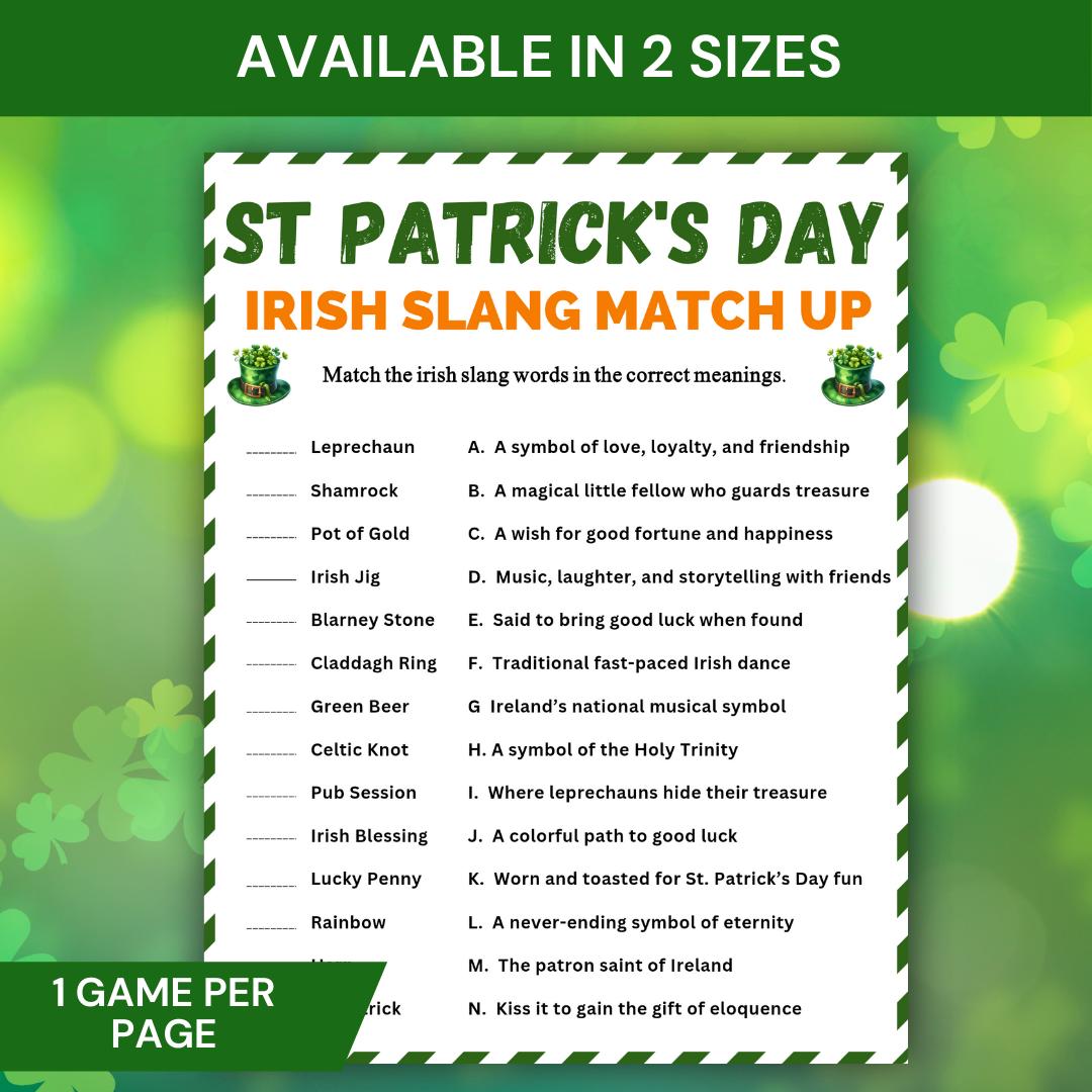 St. Patrick’s Day Irish Slang Match up Game, Printable Irish Vocabulary ...