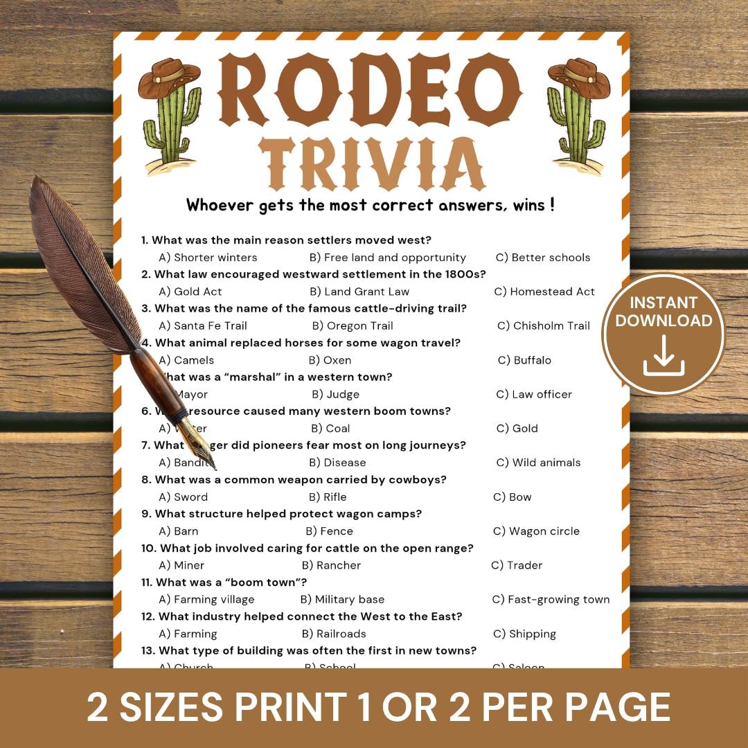 Rodeo Trivia Game, Printable Western Theme Party Quiz, Cowboy Trivia ...
