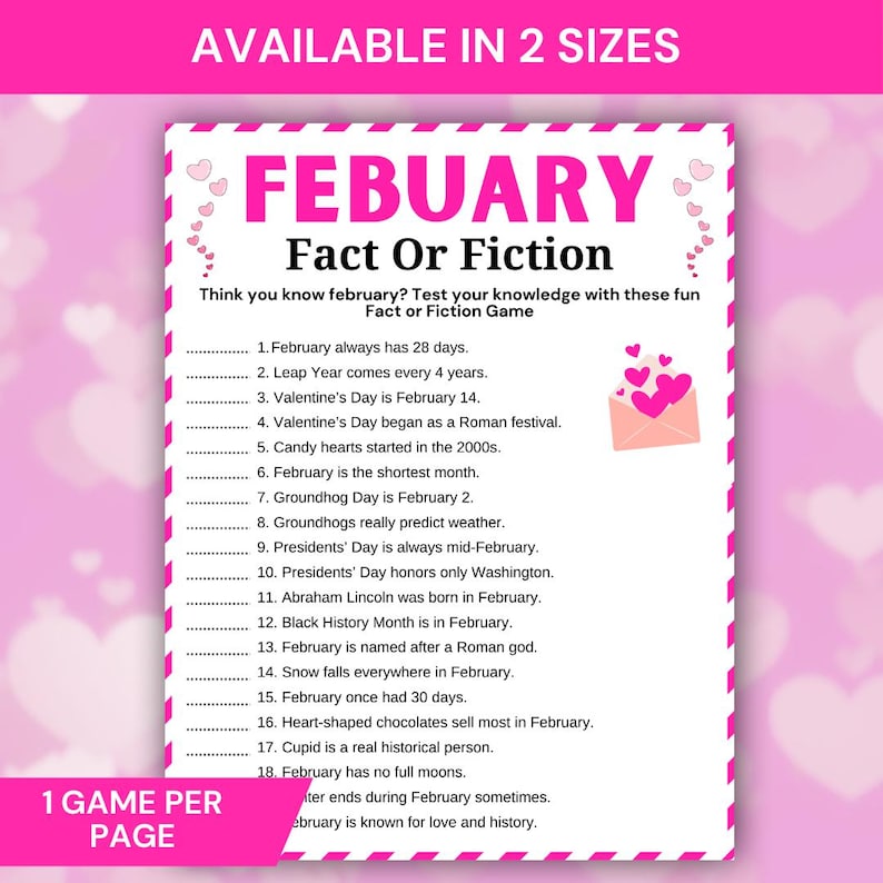 February Fact or Fiction Game, Printable Winter True or False Quiz ...