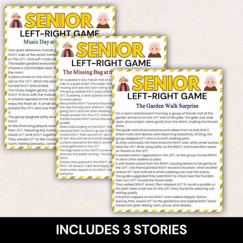 Senior Left Right Game Bundle, Interactive Story Game for Seniors ...