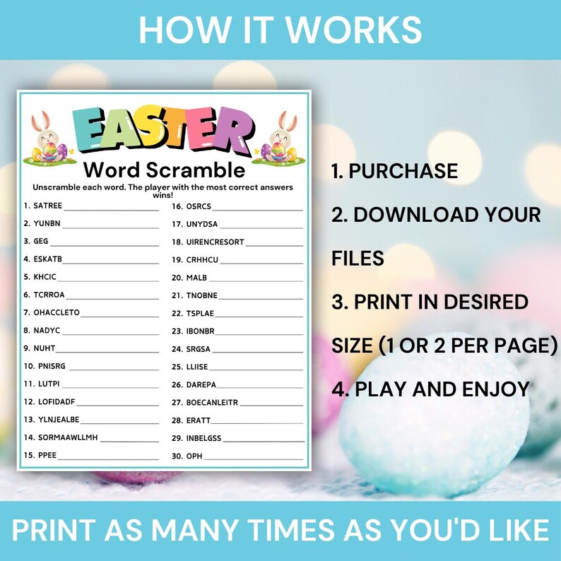 Easter Word Scramble Game, Fun Easter Word Puzzle for Kids & Adults ...
