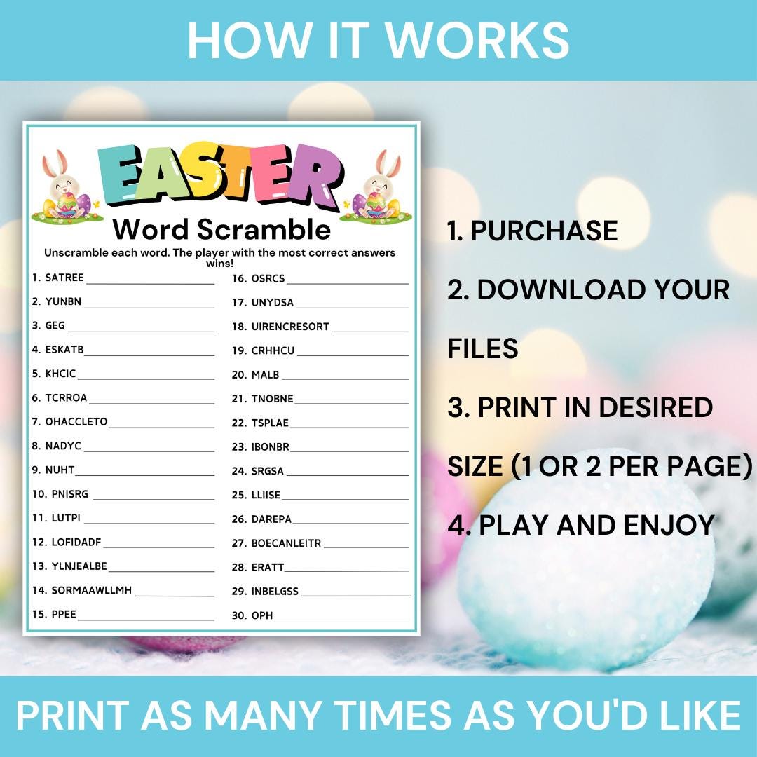 Easter Word Scramble Game, Fun Easter Word Puzzle for Kids & Adults ...