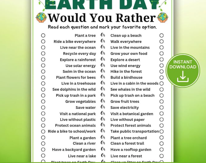 Earth Day Would You Rather Game, Fun Earth Day Activity for Kids Adults ...